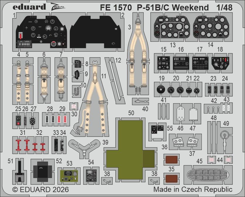 1:48 P-51B/C Mustang - Cockpit PE Zoom Set (Weekend Edition) for Eduard ...